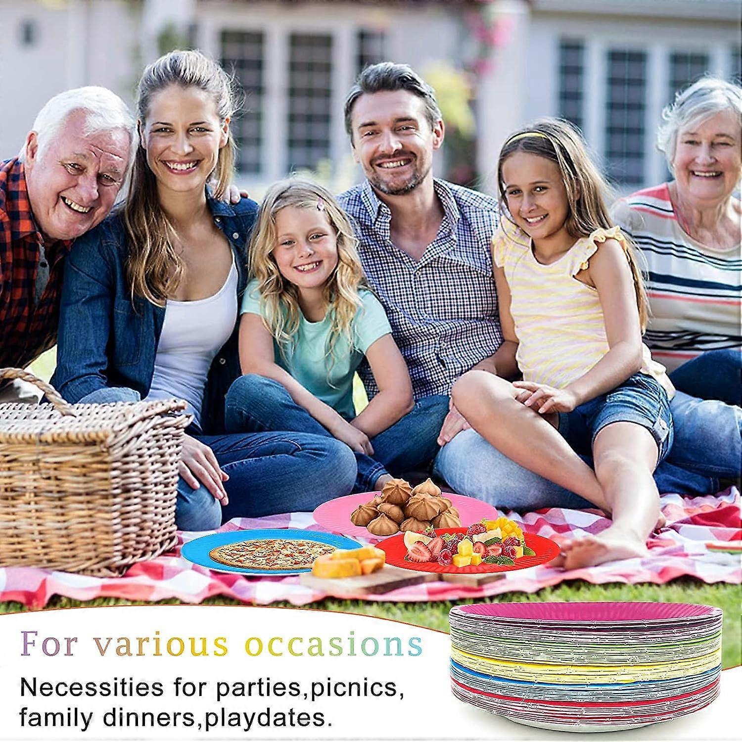 Set of 50 DIY Plates, Round DIY Coloured Paper Plates Disposable Party ...