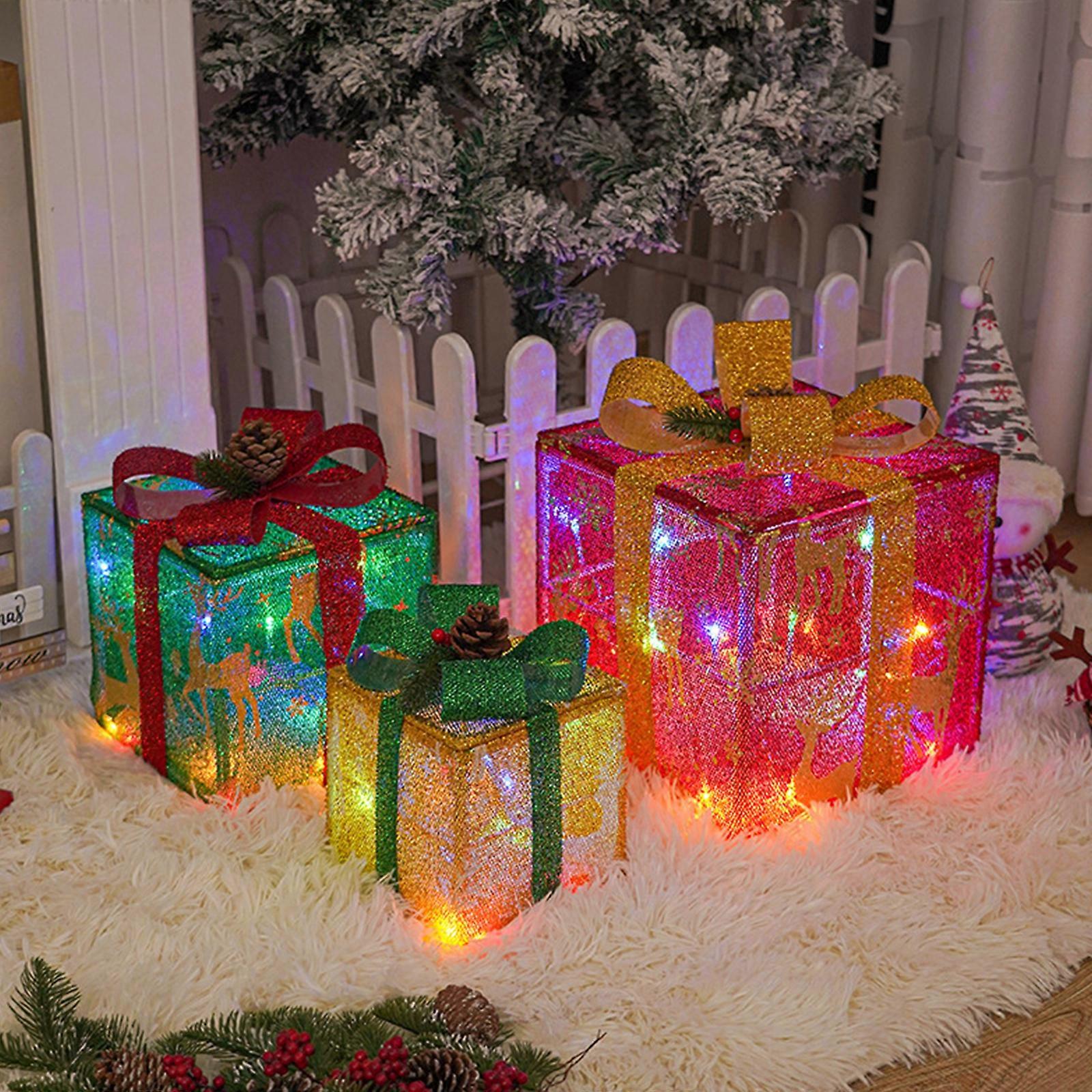 3 Large Lighted Christmas Gift Boxes Remote Control Indoor Outdoor ...
