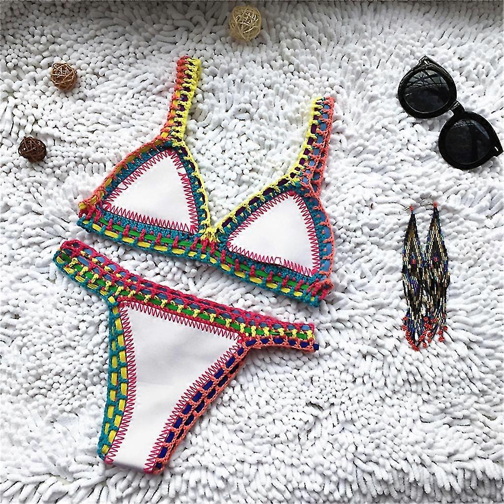 Womens Color-block Bathing Suit Crochet Swimwear Sexy Bikinis Top And ...