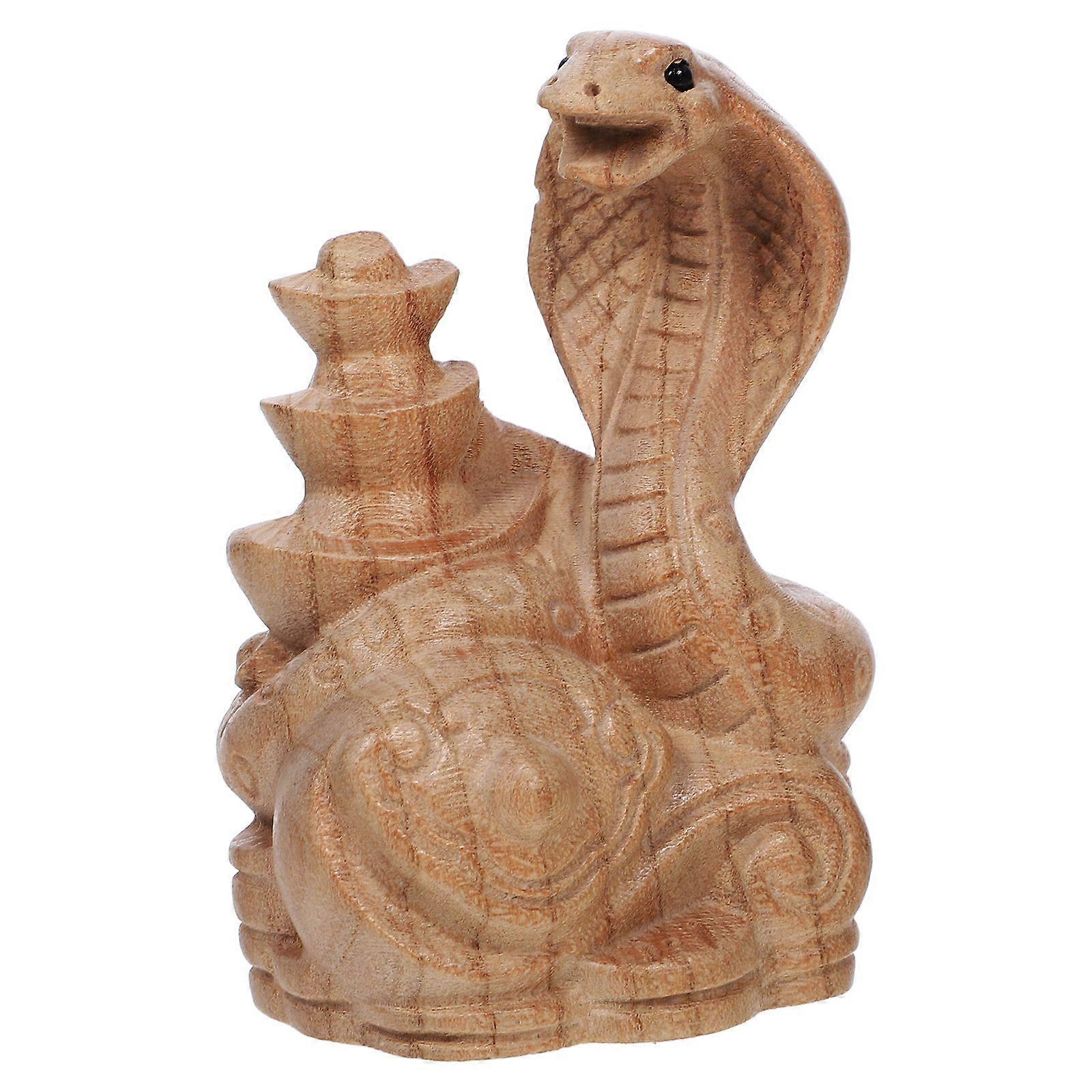 Wooden Carving Snake Ornament Snake Statue Snake Figurine Tabletop ...