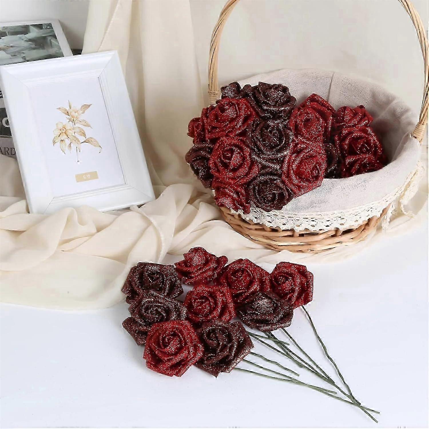 10pcs Glitter Rose Bouquet, Artificial Rose Flowers Bouquet, Eternal ...
