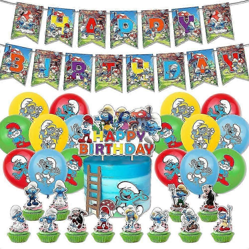The Smurfs Theme Birthday Party Supplies Balloons Kit Banner Cake ...