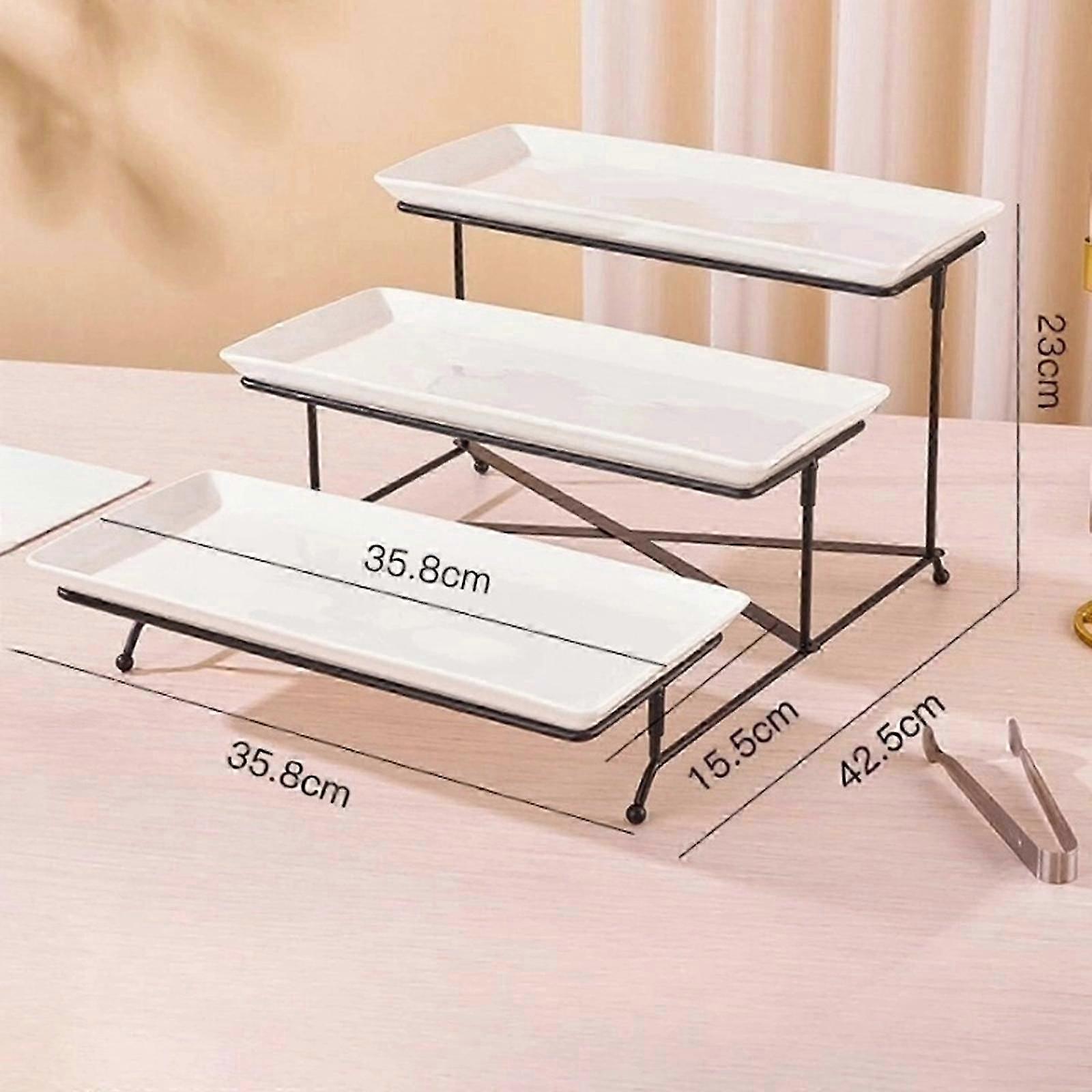 3 Tier Rectangular Serving Platter Tiered Cupcake Tray Removable Dessert Table Serving Tray for ...