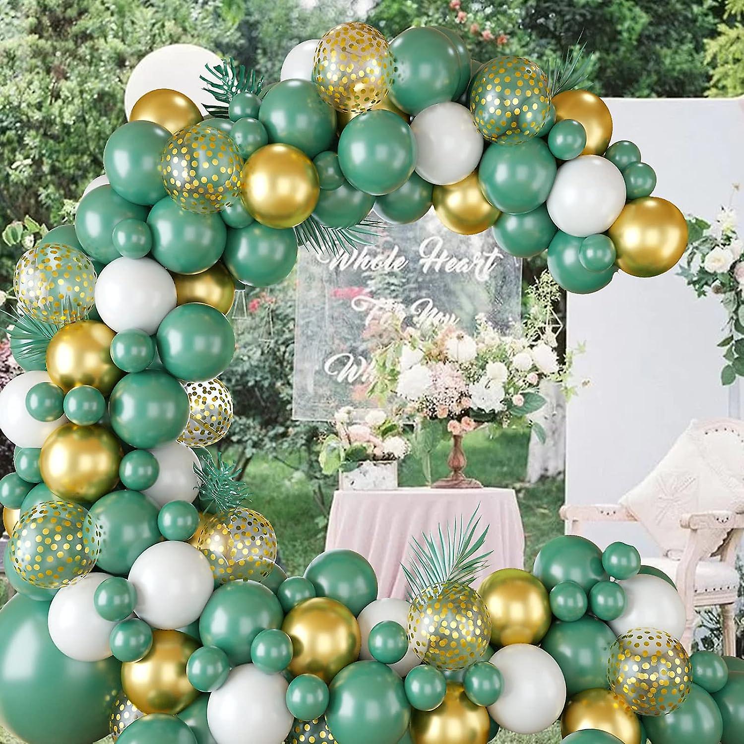 Sage Green Gold Balloon Garland Arch Kit, 96pcs Sage Green Gold White Latex Balloons For Baby ...
