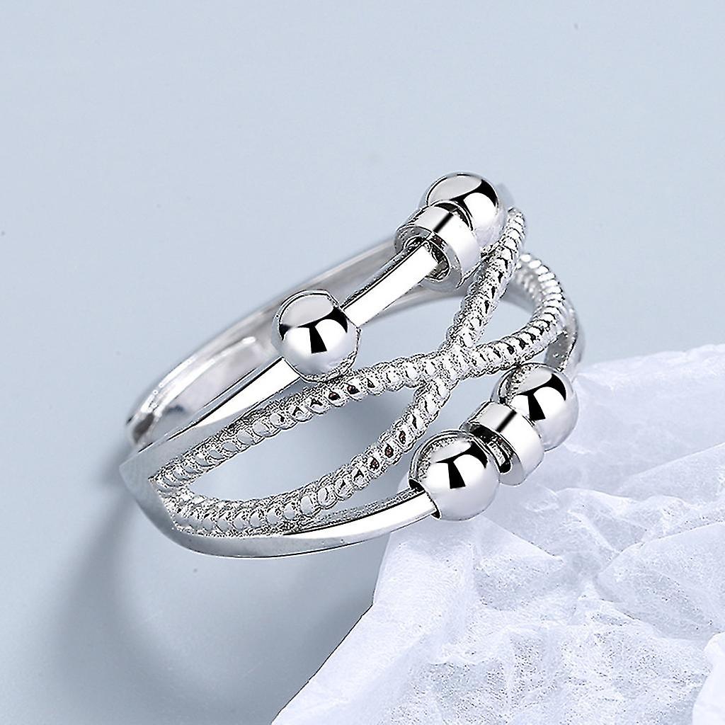 Anti Anxiety Ring With Beads, Fidget Rings Double Hollow Line Rotation ...