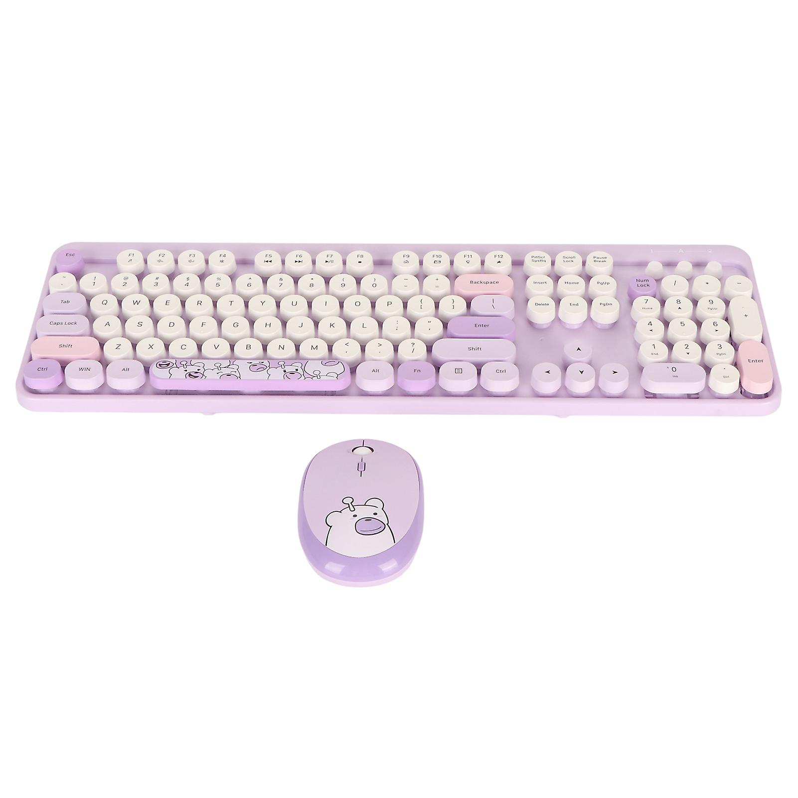 Wireless Keyboard and Mouse Combo Lovely Cordless Retro Round Keycap ...
