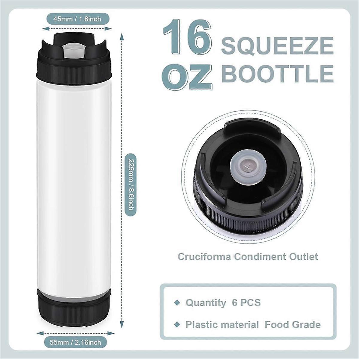 6 Pcs 16 Oz Condiment Squeeze Bottles Inverted Plastic Squeeze Bottle ...