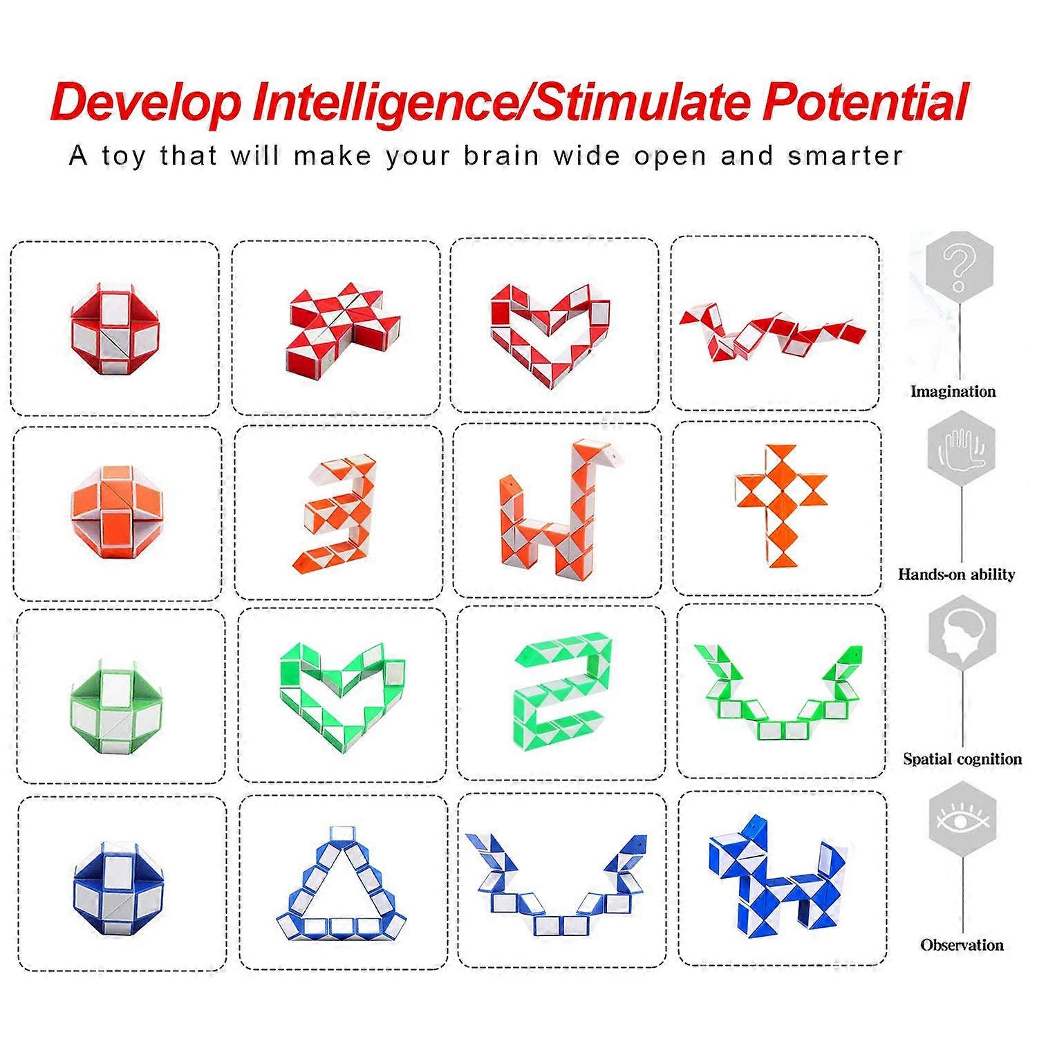 Dice Toy - 12 Pieces, 24 Blocks - Magic Speed Cube / Snake Cube Puzzle ...