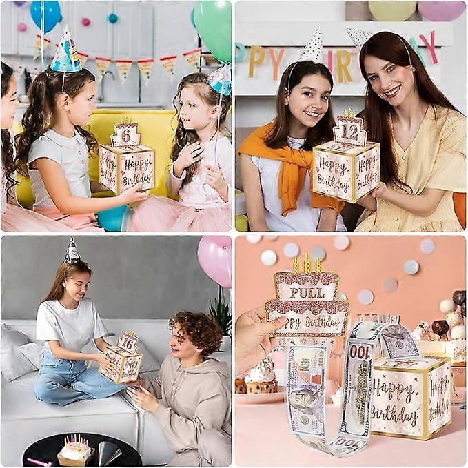 Happy Birthday Money Gift Box with DIY Stickers for Any Age - Pink Rose ...