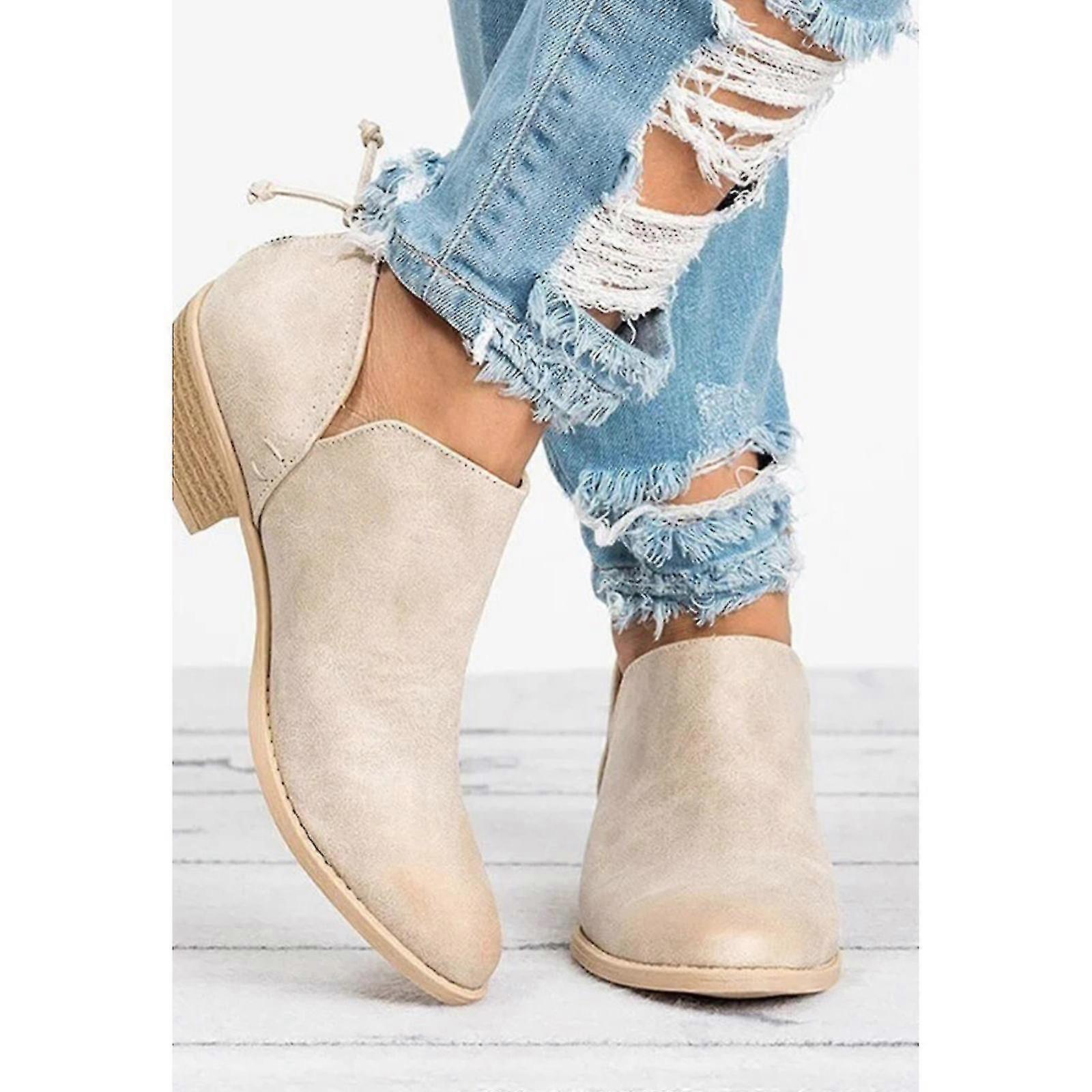 Women Ankle Boots Low Block Heel Chelsea Booties Work Office Shoes ...