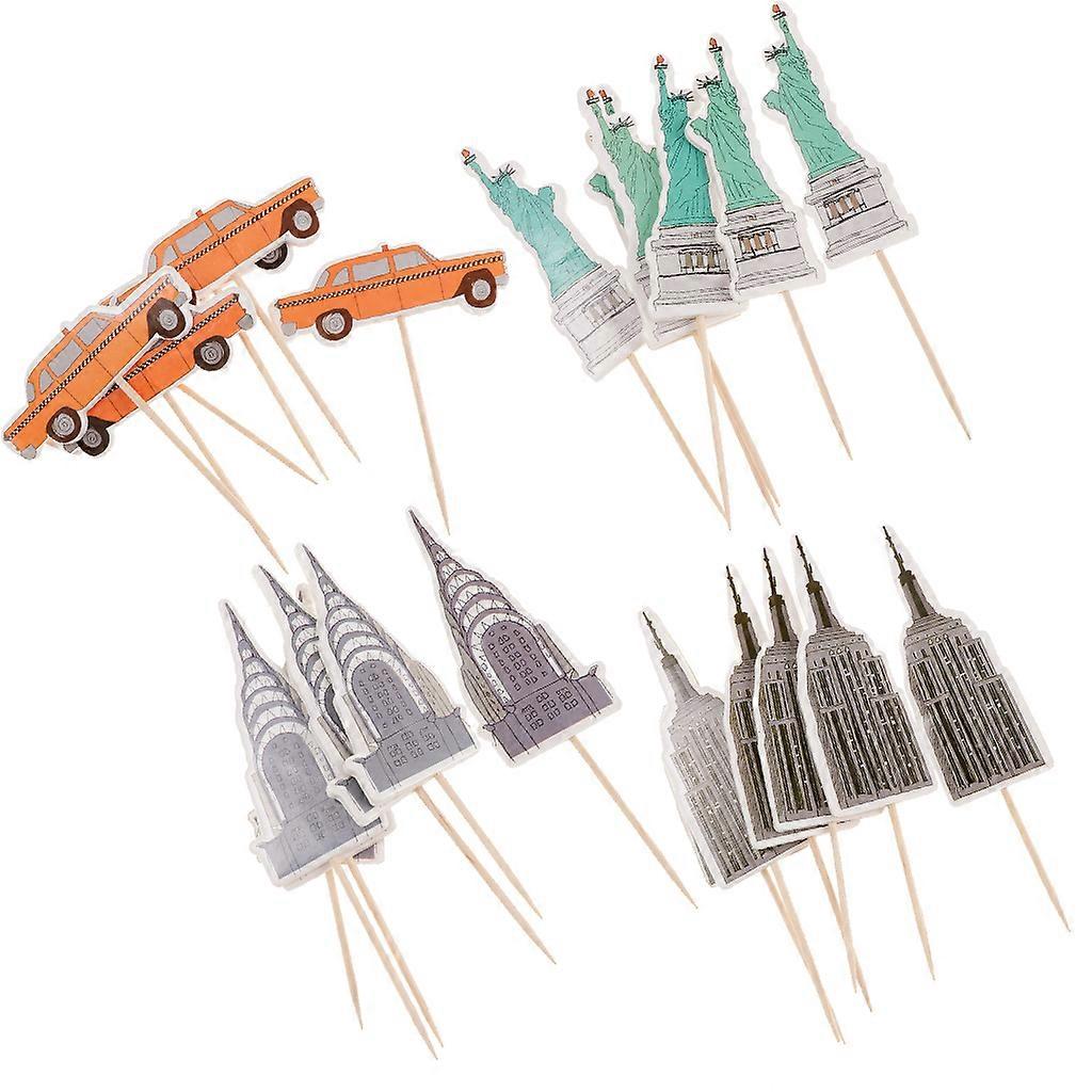 24pcs New York Empire State Yellow Taxi Statue Liberty Cupcake Topper ...