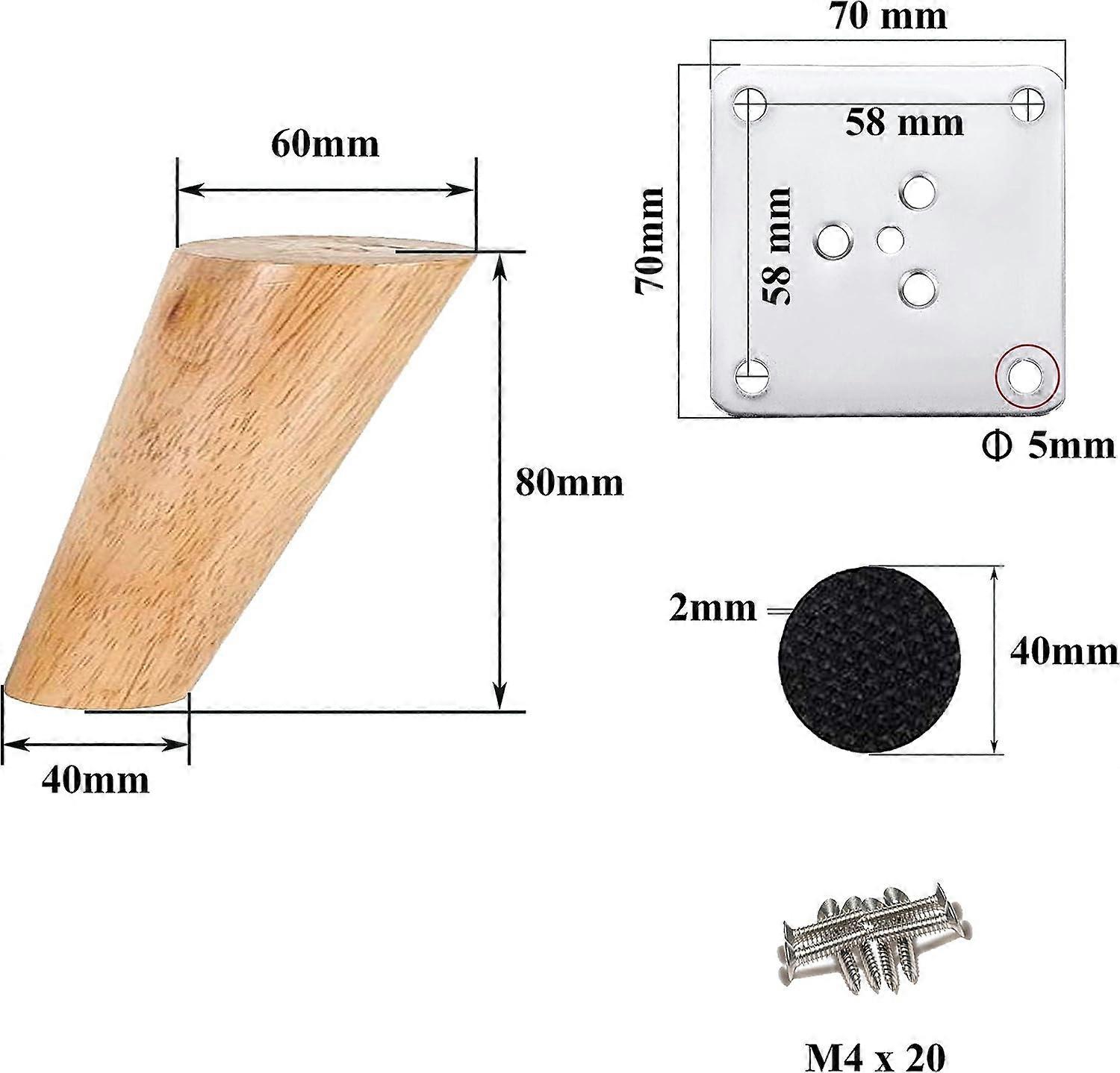 Drenky Set of 4 Wooden Furniture Legs 8cm Slanted Coffee Table Leg ...