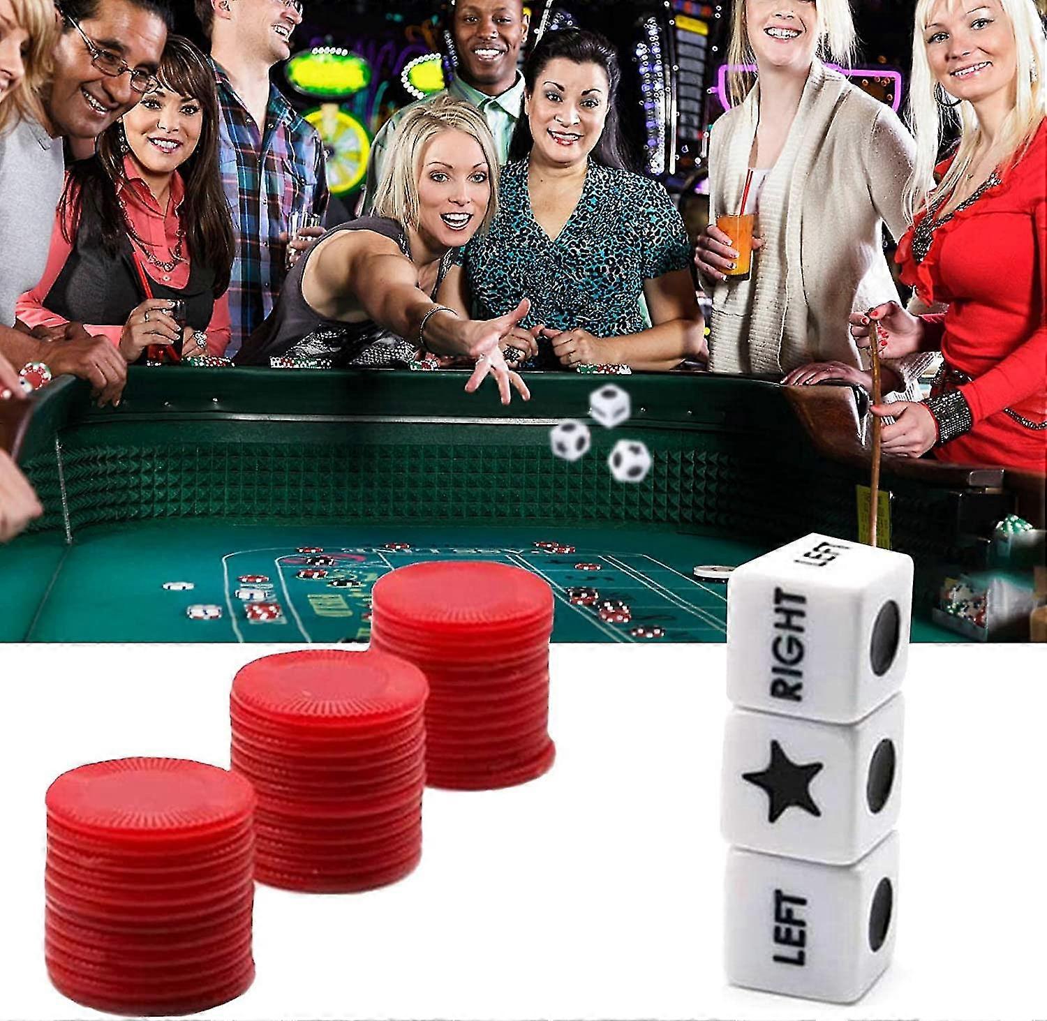 Left Right Center Dice Game Prime Set With 3 Dices + 24 Chips Funny L C ...