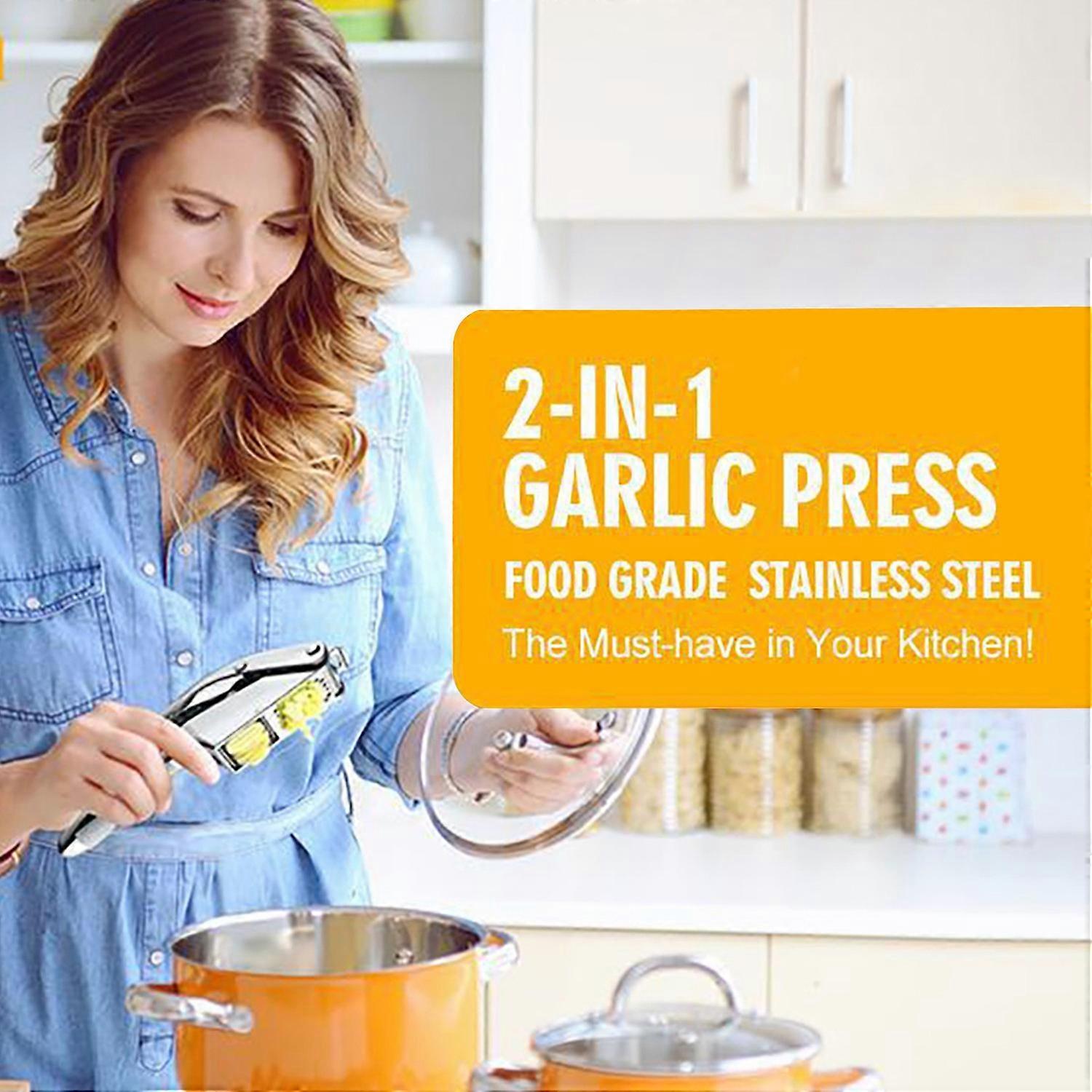 Garlic Press 2-in-1 Garlic Slicer with Non-Slip Handle Multifunctional ...