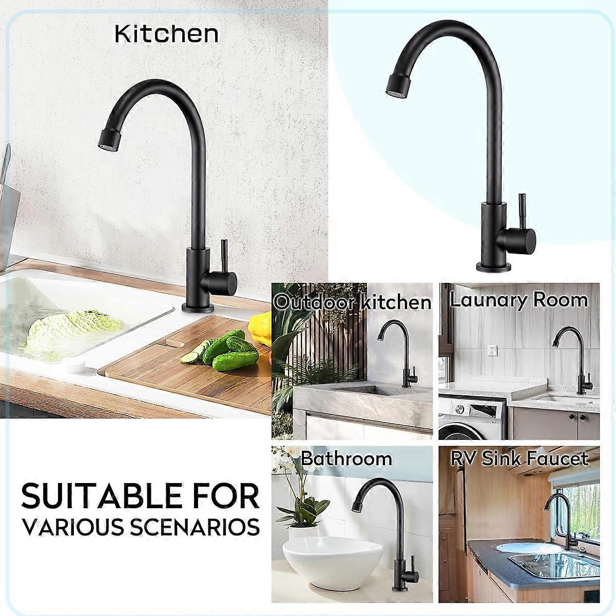 G1/2 Faucet 90 Degree Rotating Single Cold Matte Black Water Tap for ...