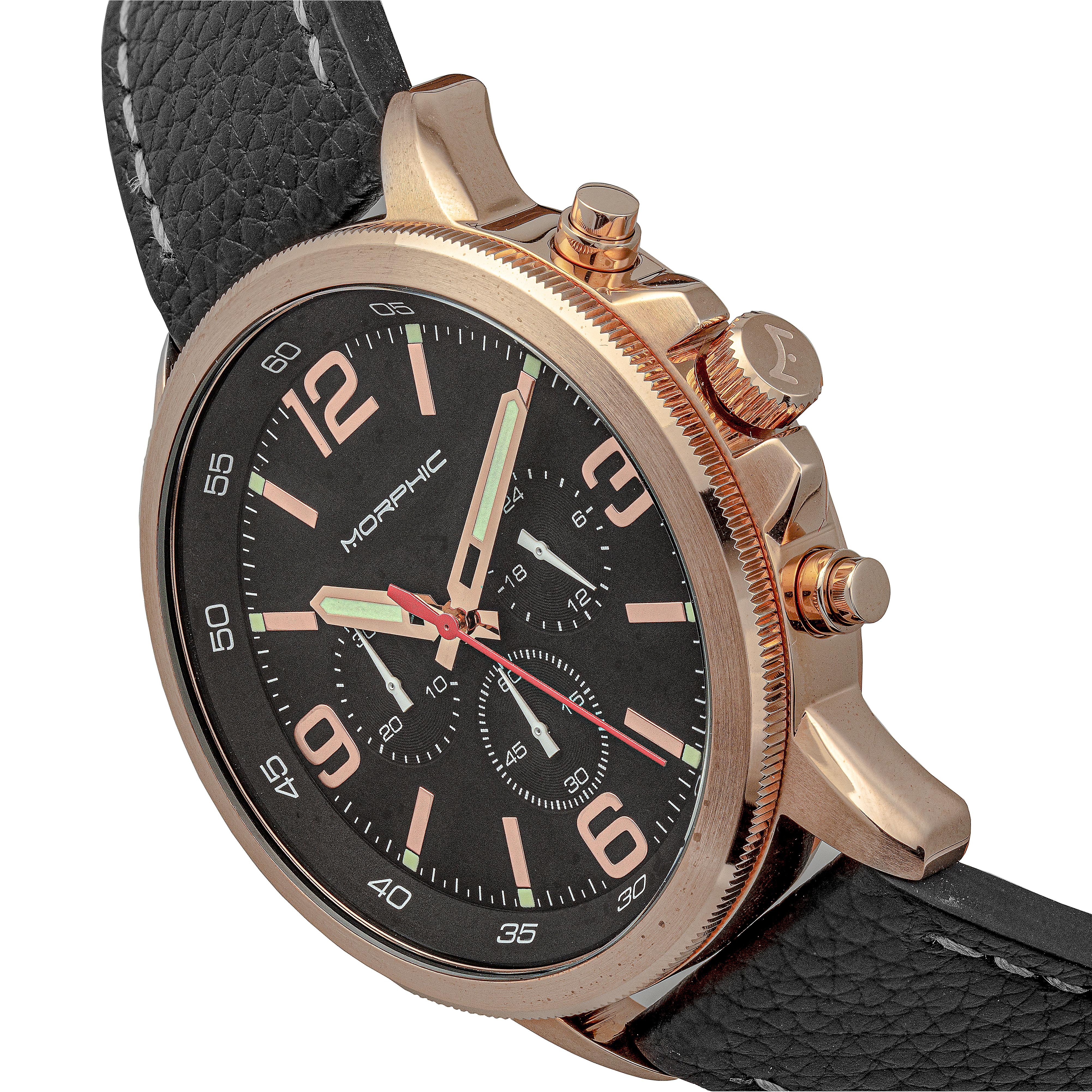 Morphic M86 Series Chronograph Leather-Band Watch - Rose Gold/Black ...