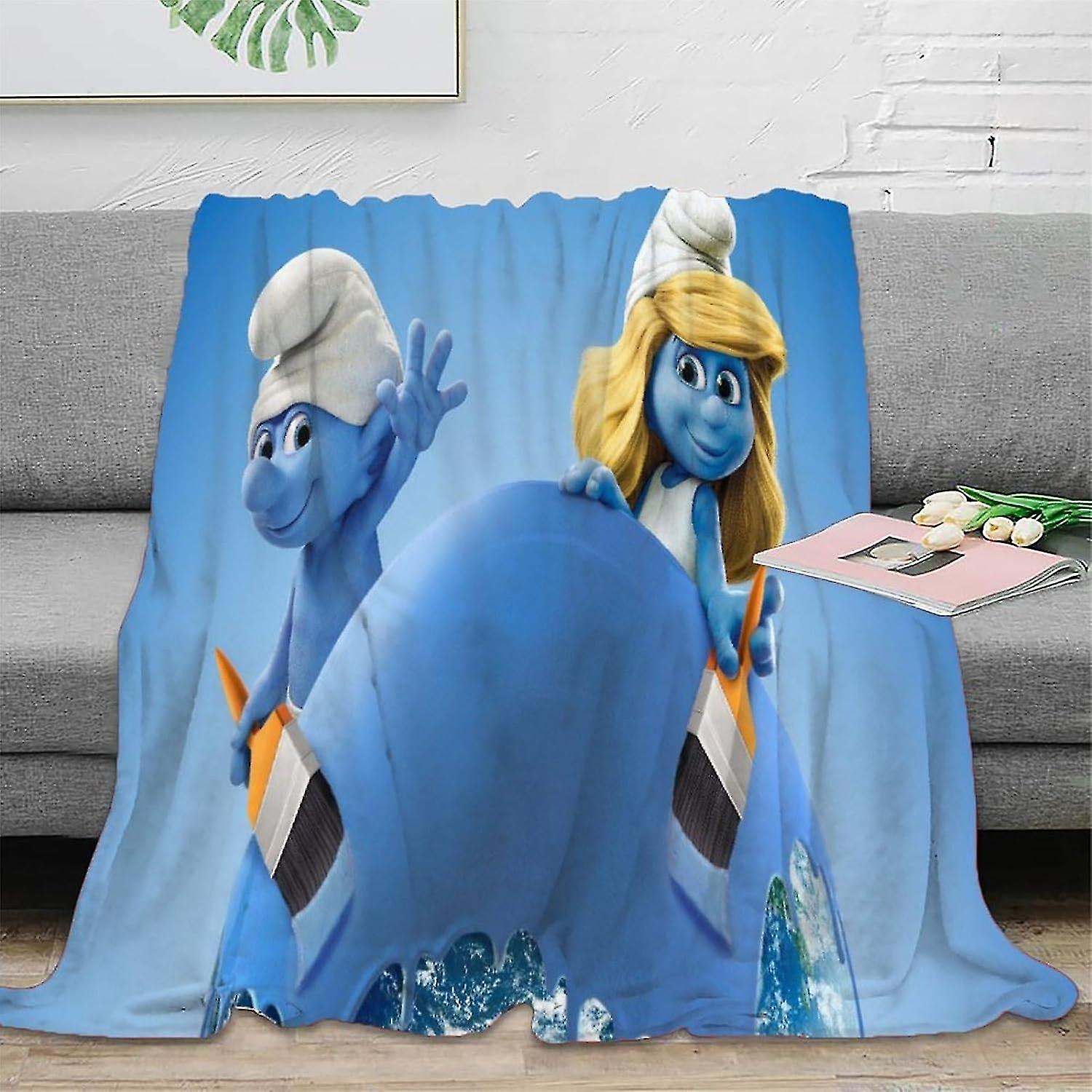 The Smurfs Print Flannel Blankets 3d Cartoon Spirit Pattern Plush ...