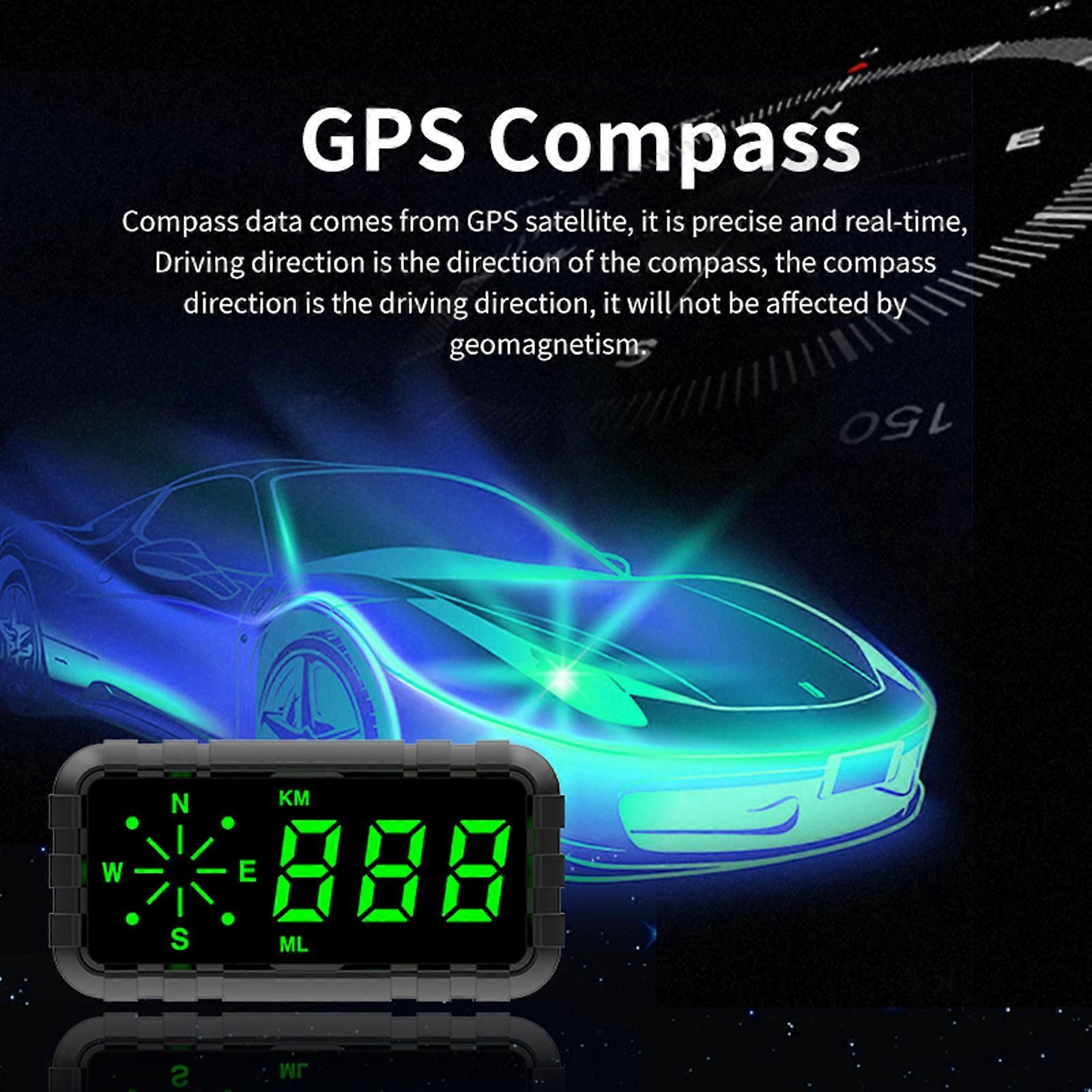 4.2'' Clear HUD GPS Speedometer Compass Digital Car Overspeed Alarm for ...