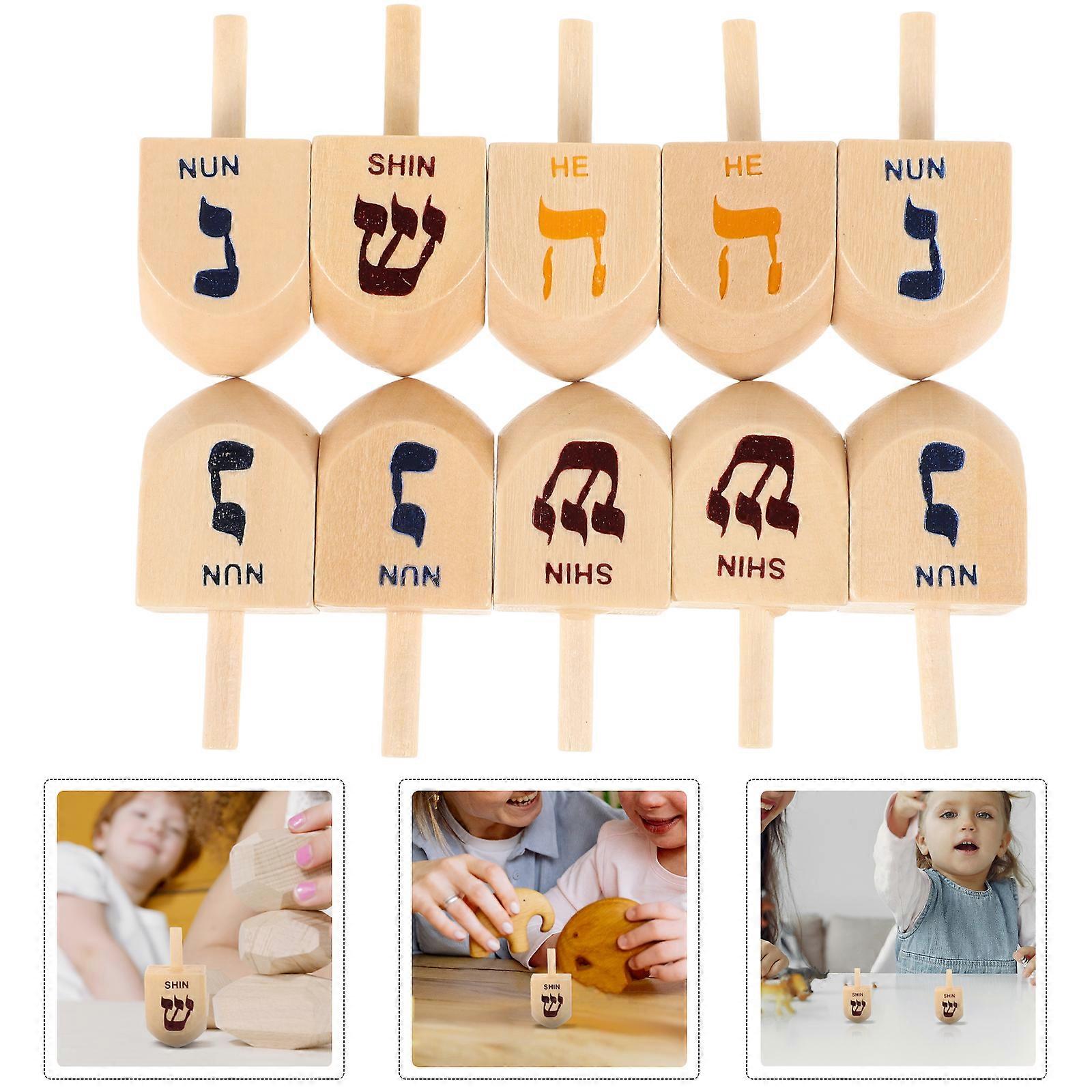 10pcs Hanukkah Wooden Dreidel Set Classic Spinning Tops for Kids ...