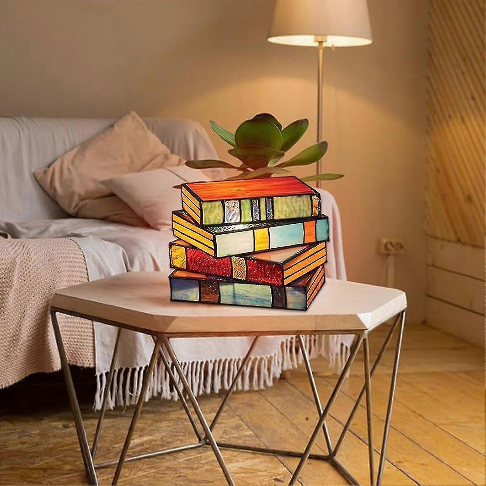 Creative Stained Glass Stacked Book Lamp Handcrafted Colorful Glass ...