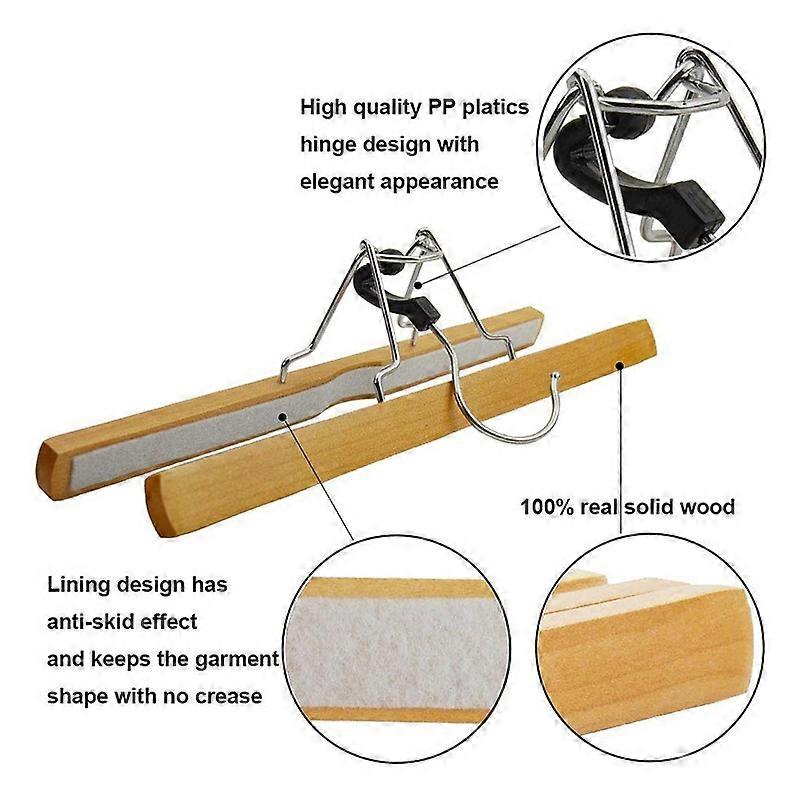 8 Piece Wooden Series Slack Hangers Non-Slip Wood Pants Hangers with ...