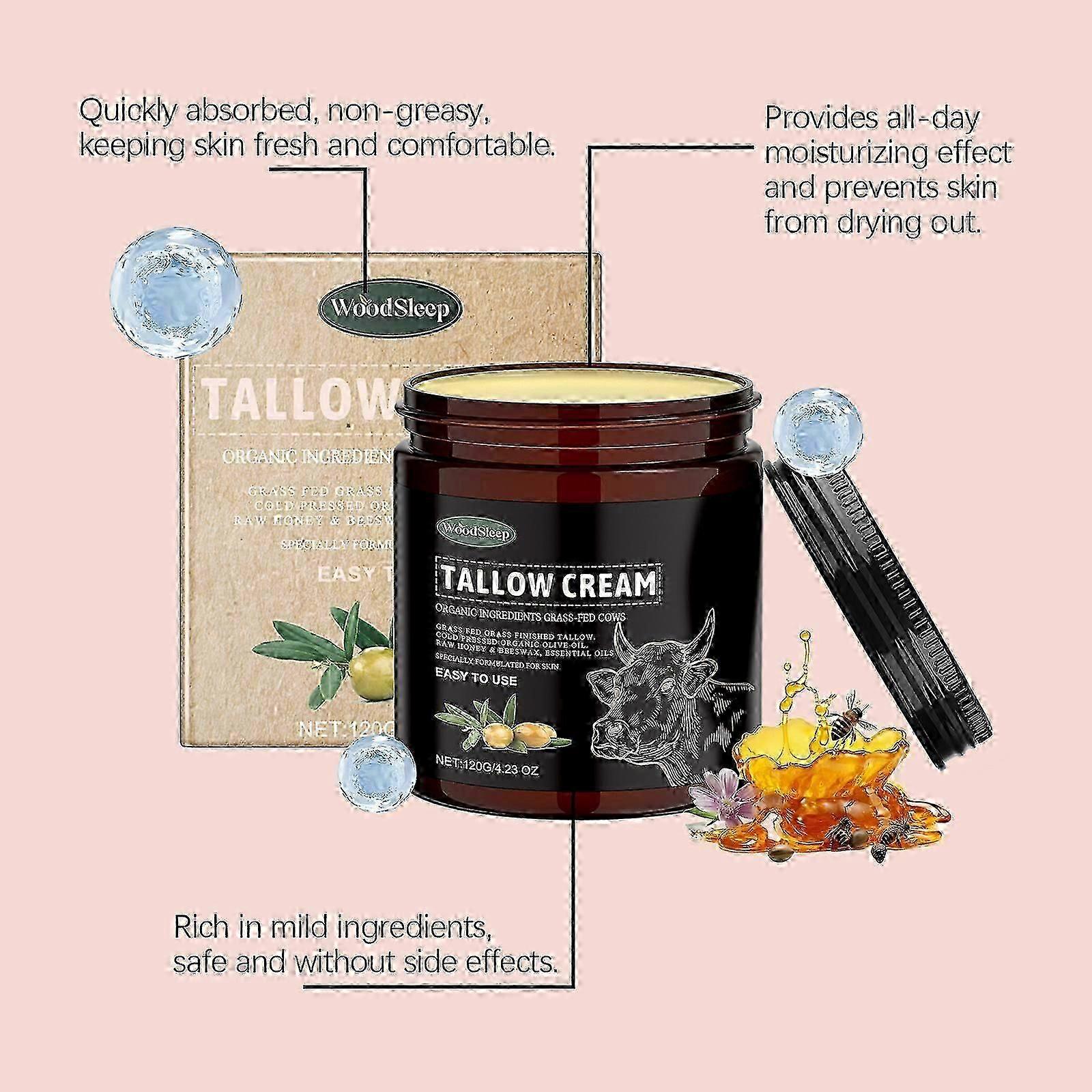 Organic Beef Tallow Cream, 120 g Beef Tallow Cream for Skincare, Beef ...