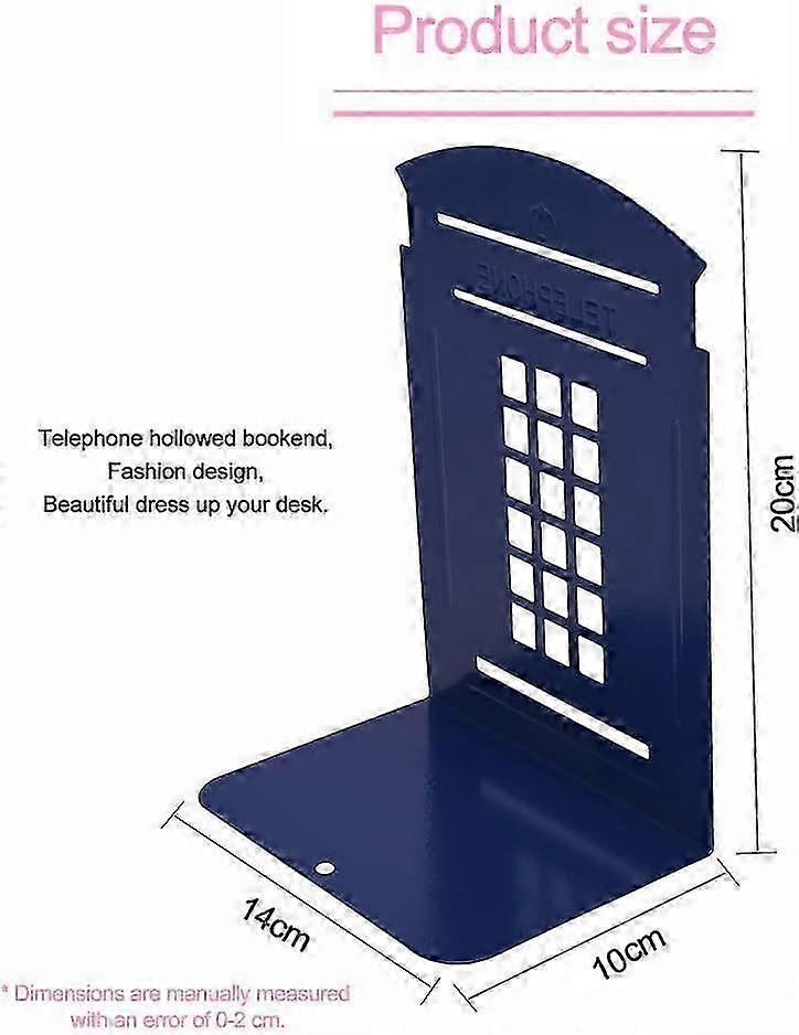 Blue Metal Bookends - Heavy Non-Skid Telephone Booth Design for Shelf ...