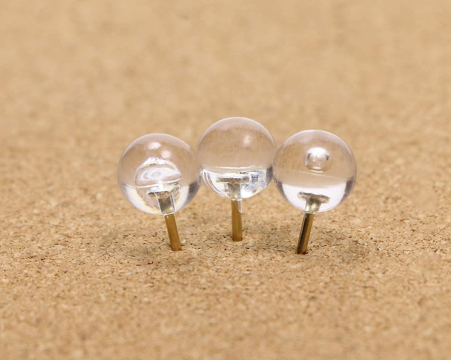 100pcs 1/3 Inch Decorative Push Pins Transparent Plastic Head And Gold ...