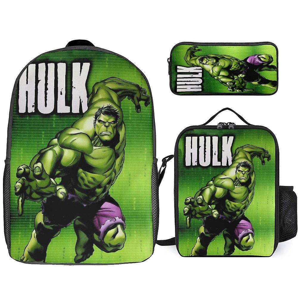 Green Hulk Backpack Set Cartoon Backpacks with Pencil Case & Lunch Bag ...
