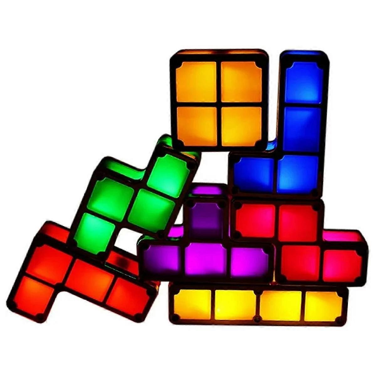 Stackable Tetris Night Light, 7 Pieces DIY LED 7 Colours 3D Puzzle ...