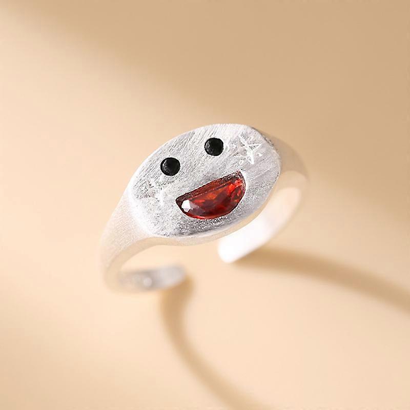 925 sterling silver frosted diamond smiley face ring for women simple ...