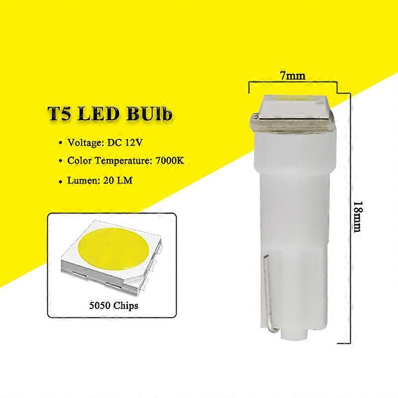 10 PCS T5 LED Bulbs Dashboard Instrument Panel Light 12V 5050 1-SMD ...