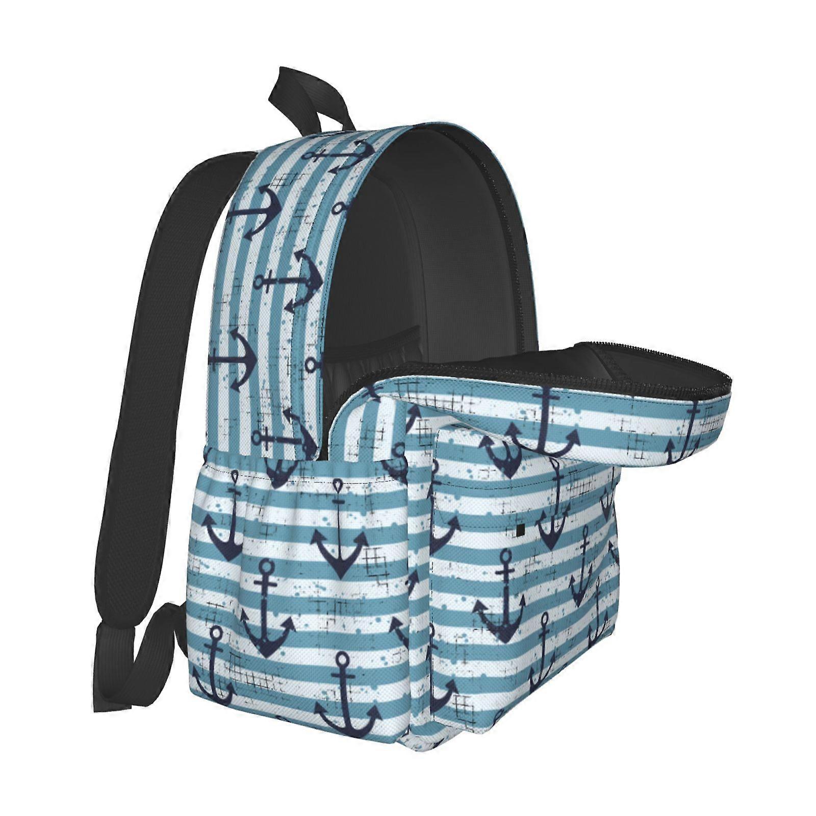 Blue Striped Boat Anchor Pattern Backpack,Large Capacity Travel ...