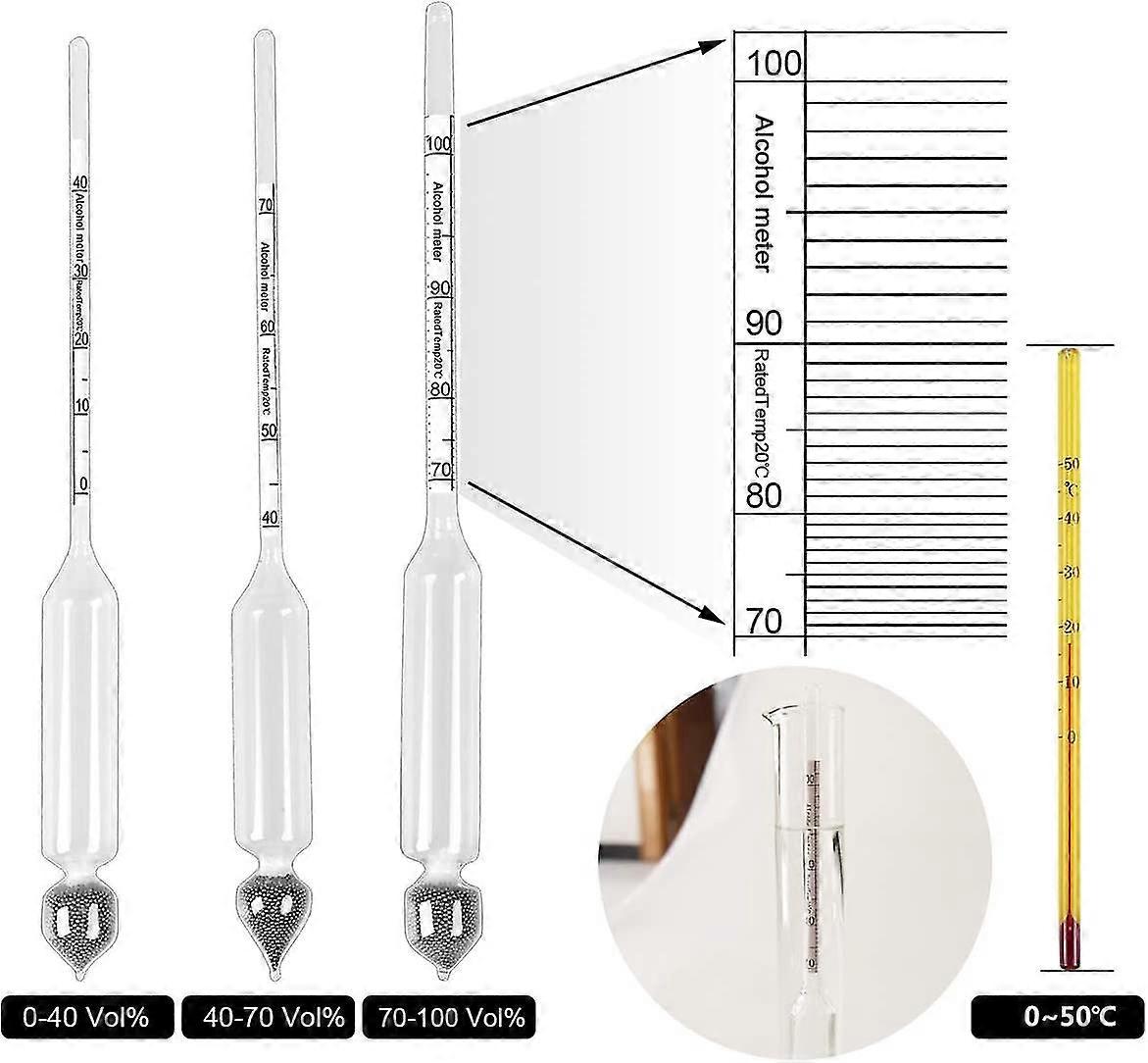 Professional Alcohol Meterset Of 3 Hydrometers With Graduation From 0 ...