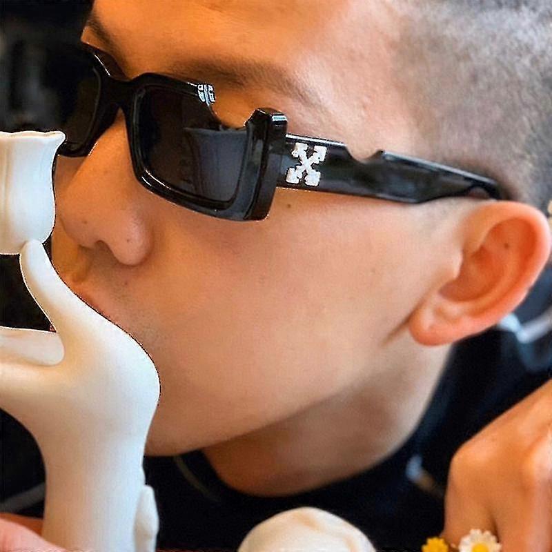 Hip-hop Square Sunglasses Women Men Off Notch Hole Design White Sun ...