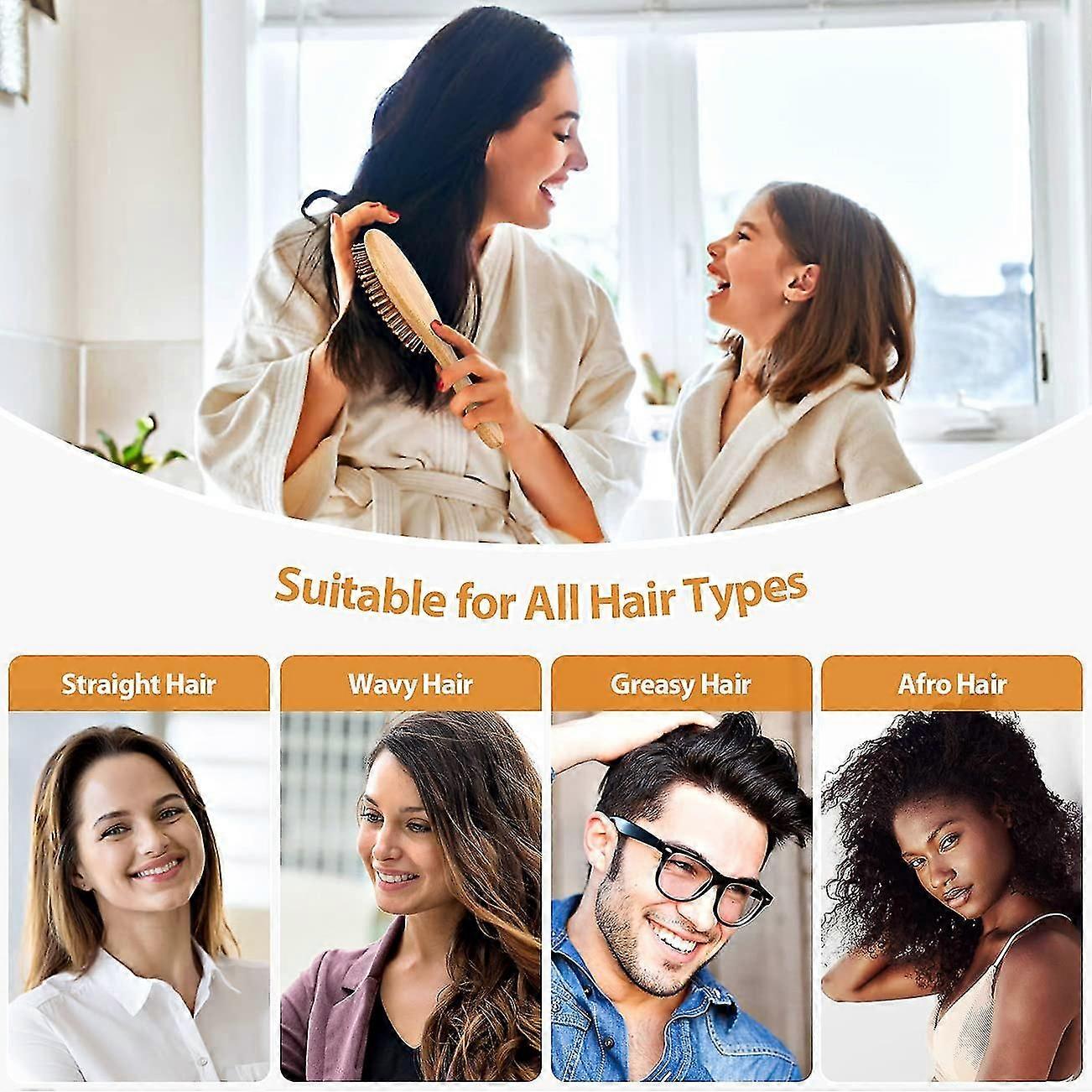 Pa Of 2 Bamboo Hair Brushes, Natural Eco-friendly Hair Brush With Bamboo Bristles, Massages ...