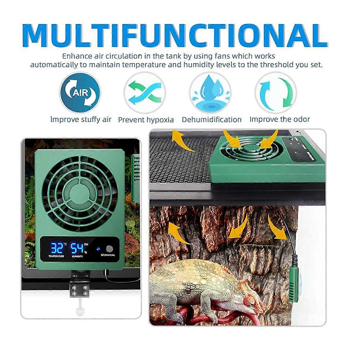 Reptile Ventilation Fan with Humidity Sensor and High-Temp Alarm, Fan ...