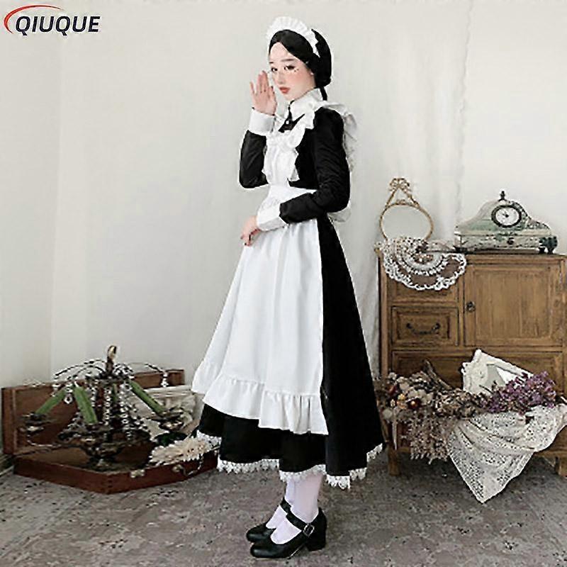 Women Maid Outfit Anime Long Dress French Court Maid Dress Lolita ...