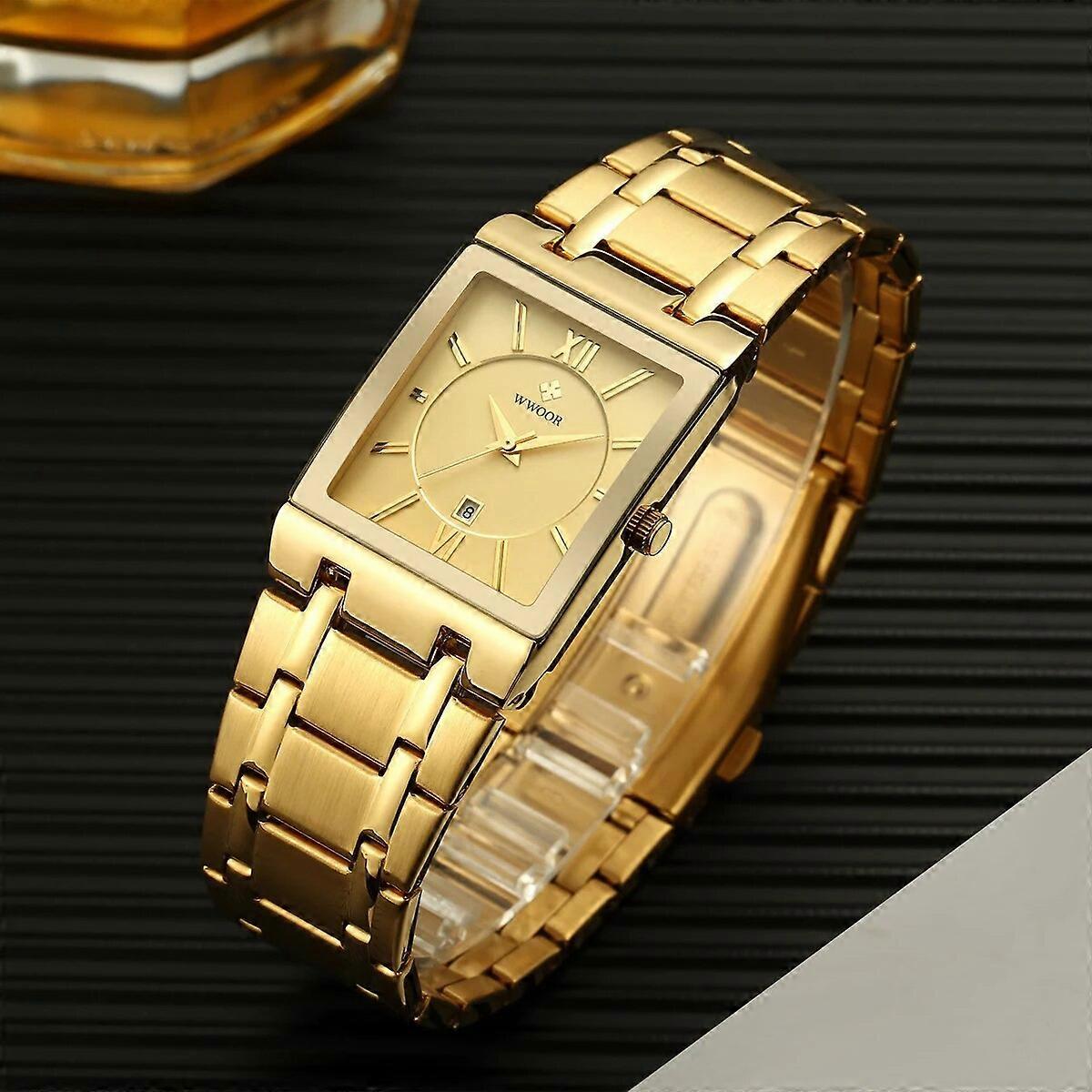 Relogio Masculino Guld Klocka Män Square Mens Klockor Lyx Golden Quartz ...