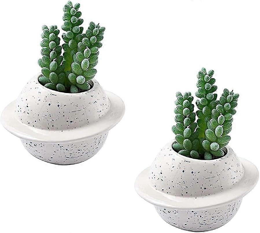 Set Of 2 Ceramic Flower Pots - For Succulents - Creative - Mini Planet ...