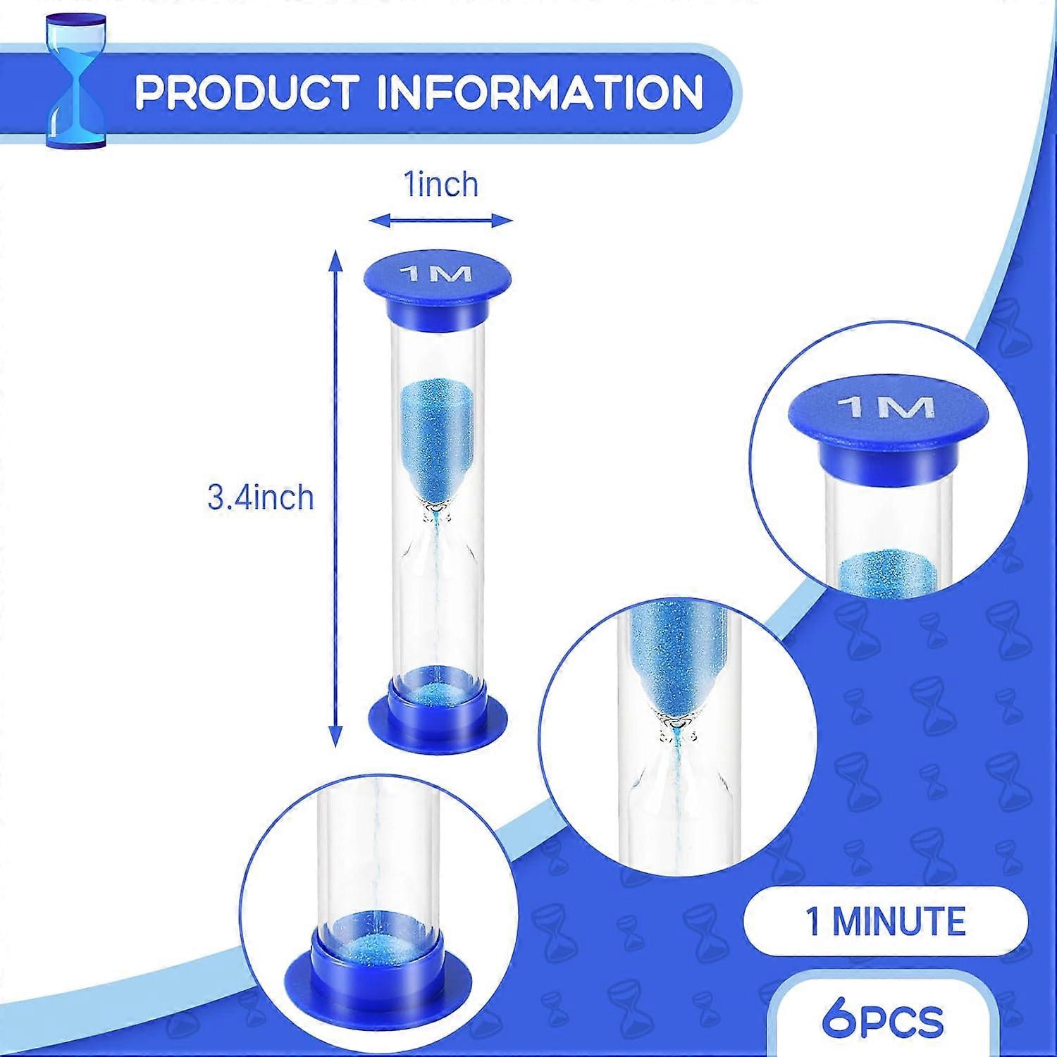 1 Minute Sand Timer, 6pcs Blue Mini Glass Hourglass Timer Set, 1 Minute ...