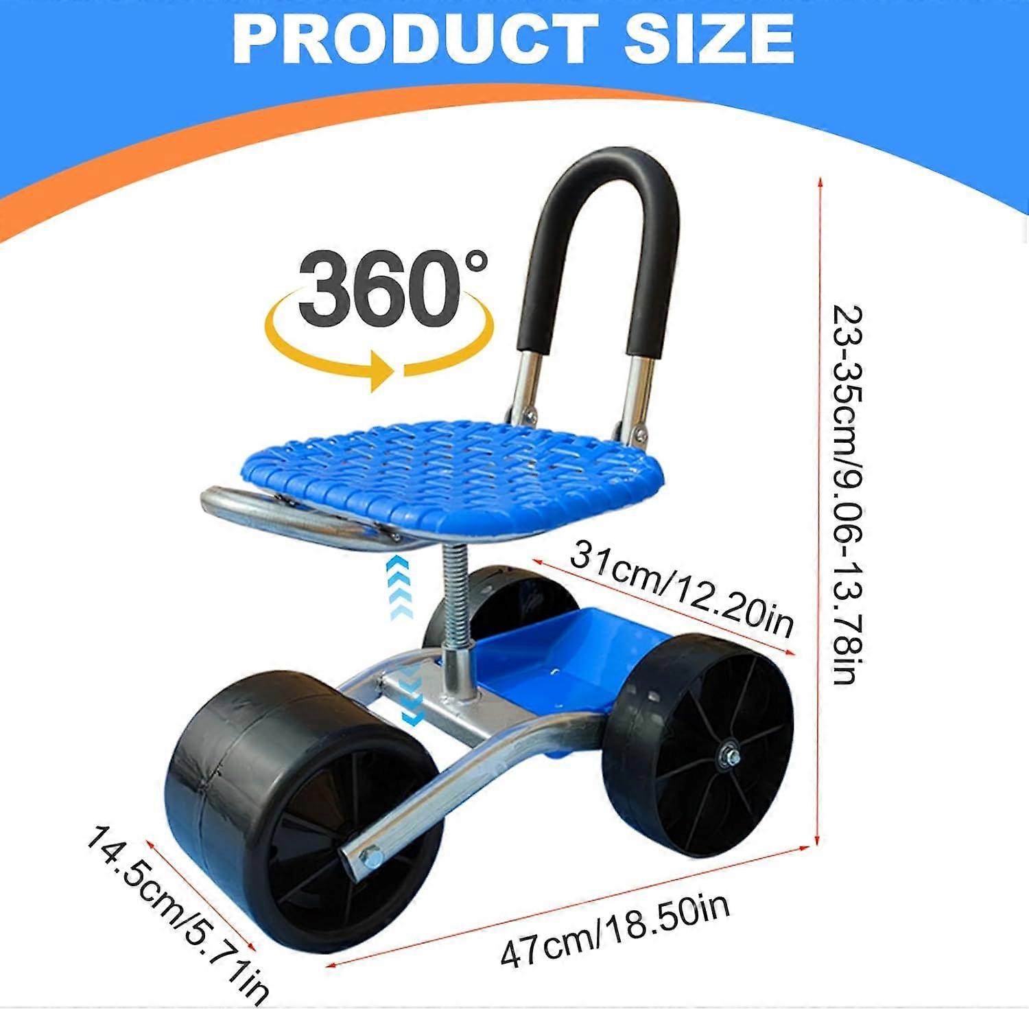 Garden Seat with Wheels 360 Degree Rotating Adjustable Height Stool ...