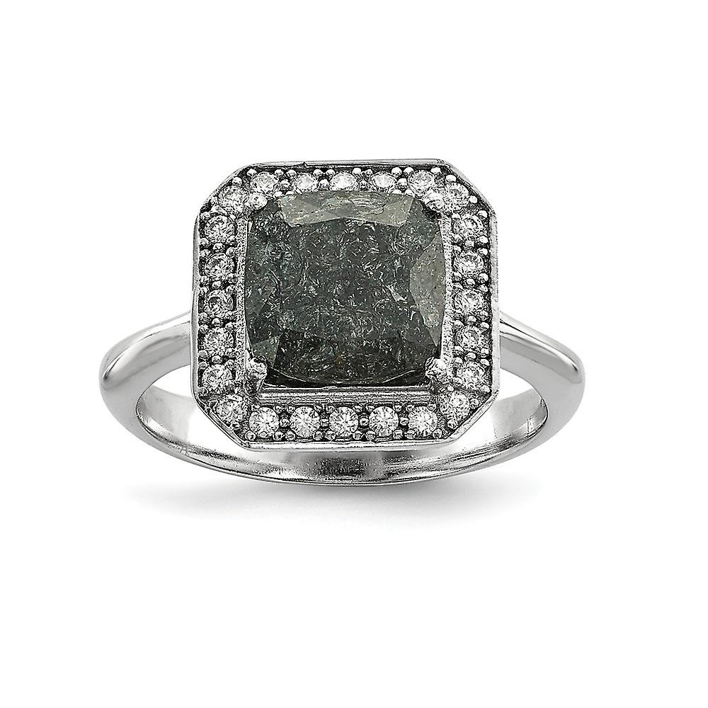 925 Sterling Silver Rhodium Plated Dark Gray Ice CZ Cubic Zirconia ...