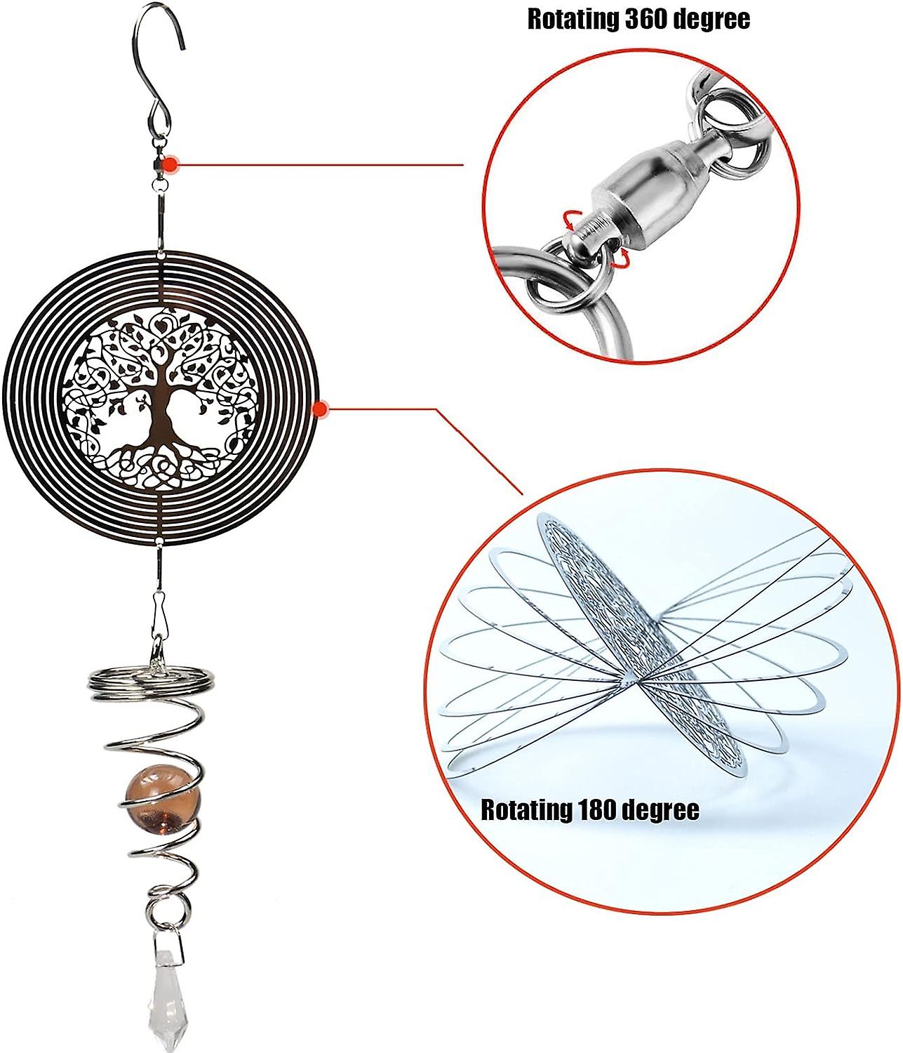 3d Tree Of Life Wind Spinner Hanging With Gazing Ball Spiral Tail, 360 ...