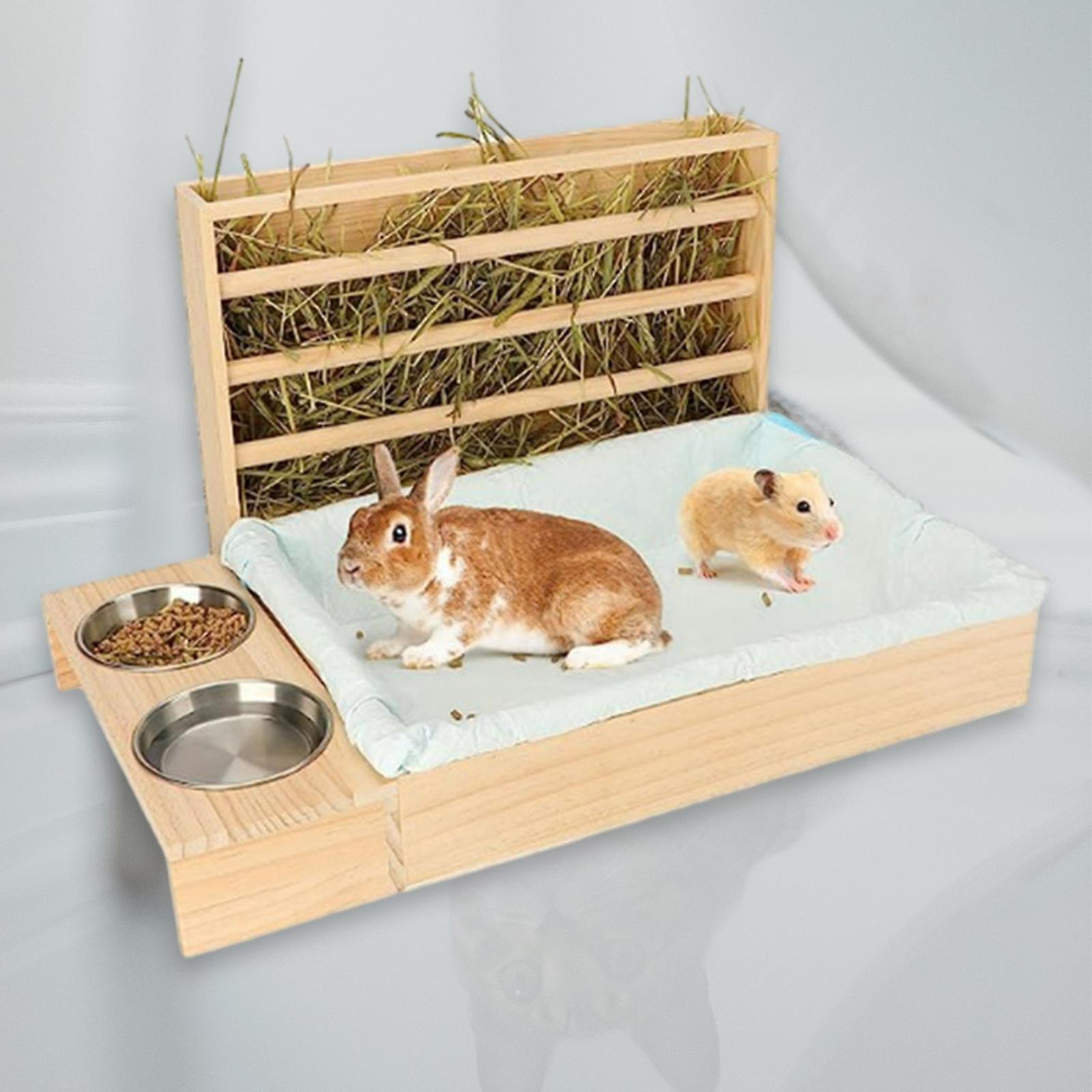 Wooden Rabbit Hay Feeder with Litter Box Bunny Feeder Manger Hay ...