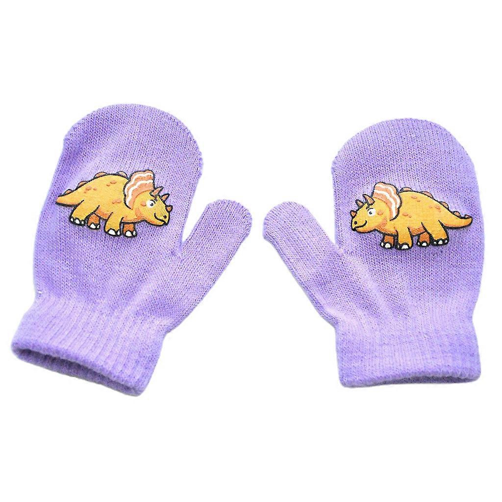 Kids Winter Full Fingers Gloves Warm Stretch Knitted Cartoon Dinosaur ...