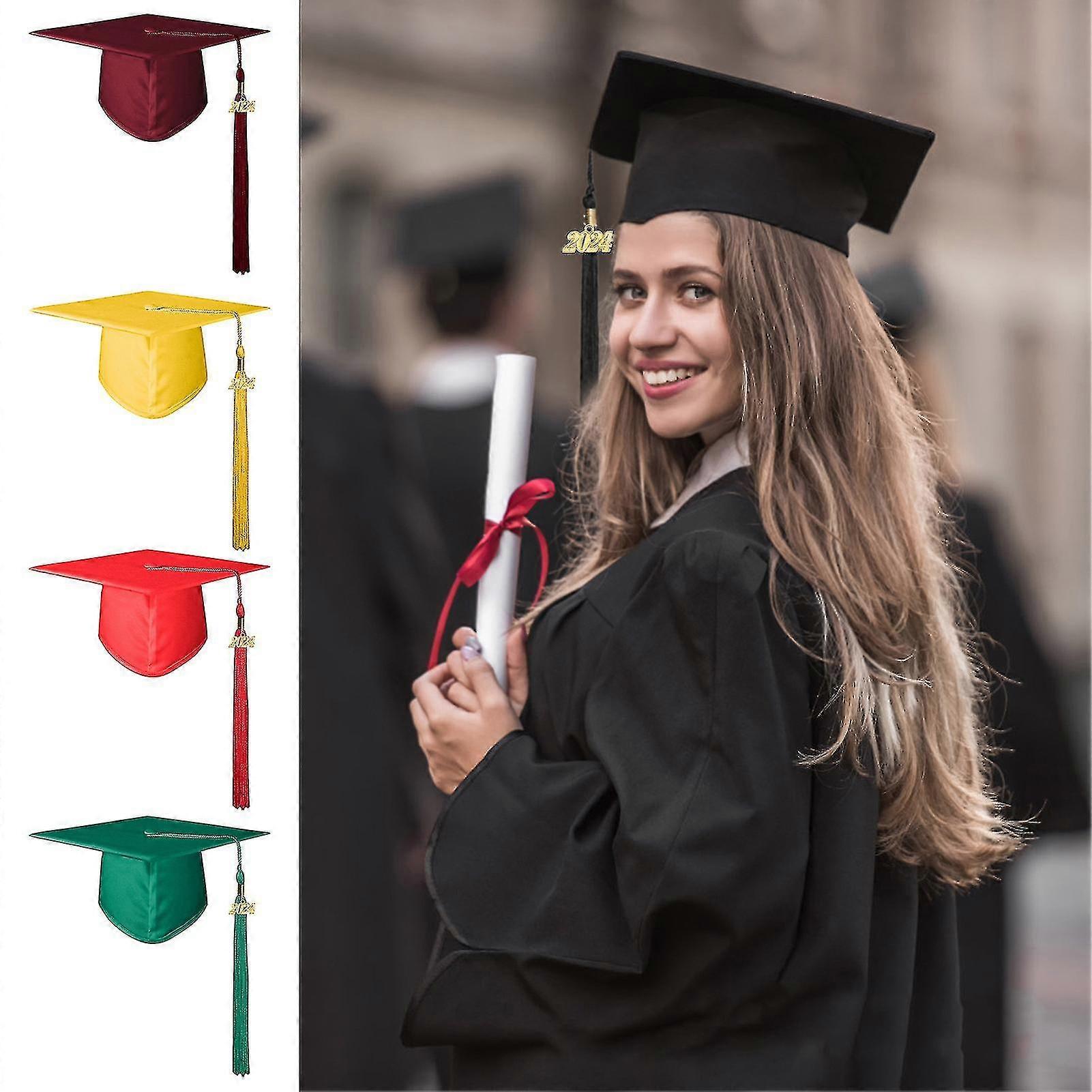 Adult Graduation Hat With Tassel Solid Color Non-fading High School ...