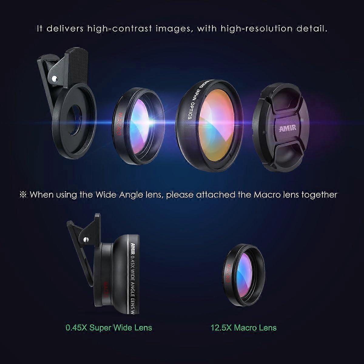 (Upgraded) Phone Camera Lens, 0.45X Super Wide Angle Lens, 12.5X Macro ...