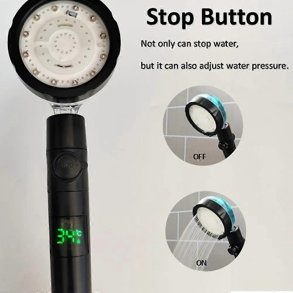 LED Digital Temperature Display Shower Head Black Temperature Control ...