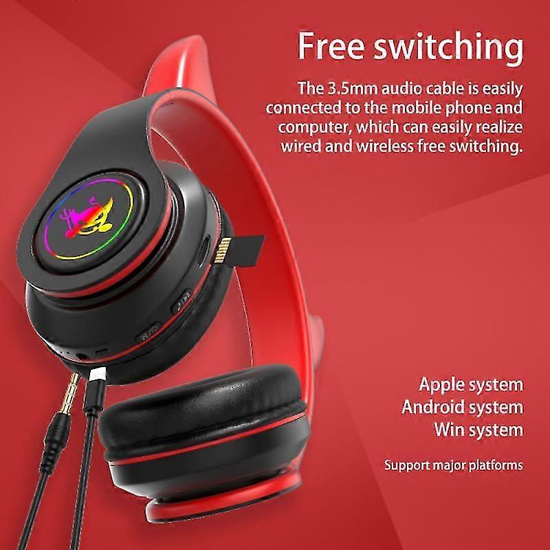 Devil Ear Wireless Headphones Gamer Girl Boy Rgb Cute Cat Ears Headset ...